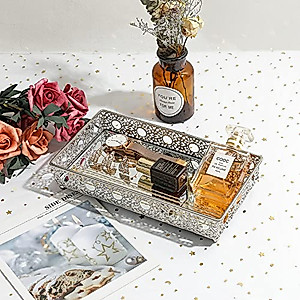Tricune Perfume Tray - Bathroom Vanity Tray - Mirror Tray - Decorative Perfume for Dresser Jewelry Organizer Makeup Glass Tray 9.5 X 5 Inch Silver