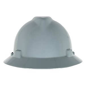 MSA 454731 V-Gard Full-Brim Hard Hat with Staz-on Pinlock Suspension | Polyethylene Shell, Superior Impact Protection, Self Adjusting Crown Straps - Standard Size in Gray