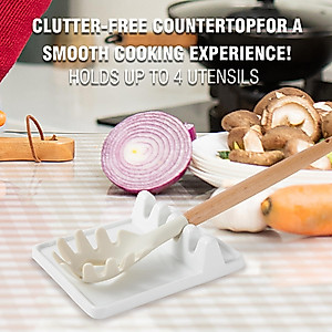 Ceramic Utensil Rest with Drip Pad for Multiple Utensils, Heat-Resistant, Spoon Rest & Spoon Holder for Stove Top, Kitchen Utensil Holder for Spoons, Ladles, Tongs & More (white)