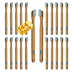 144 Prepasted Bamboo Toothbrushes,Individually Packed All Biodegradable Vegan Eco Friendly Soft Bristles Refreshing Mint Flavors,Great in Home and Fits Compact for Travel ! No Water Needed