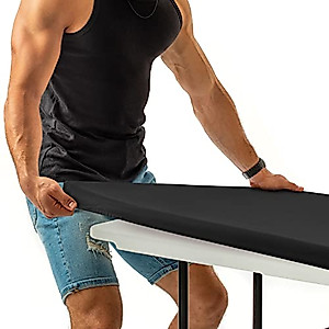 moty Folding Table Cover, Polyester Fitted Waterproof Outdoor Tablecloth Protector with Elastic for Rectangle Picnic Tables, Washable, Wrinkle Resistant, for Patio, Parties, Camping