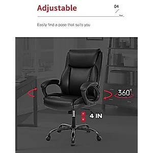 BestOffice Office Chair Computer Desk Chair PU-Padded Adjustable Exectuive High-Back Cushion Lumbar Support Chair with Armrest - Black
