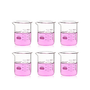 Labvida 6pcs 300ml Upgrated Thick Glass Beakers, Griffin Low Form Beaker Set with Double Scale, 3.3 Boro,LVA021