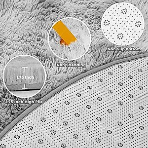 Puremy Round Rug for Bedroom, 5x5 Fluffy Circle Area Rugs for Kids Room, Soft Shaggy Circular Carpet for Nursery Living Room, Non-Slip Home Decor Rug for Teen's Room, Tie-Dye Light Grey