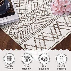RUGSREAL Boho Moroccan Area Rug 5x7 Machine Washable Rug Modern Geometric Distressed Carpet Rug Stain Resistant Non-Slip Accent Rug Coffee Table Rug Farmhouse Dining Office Bedroom Decor, Taupe