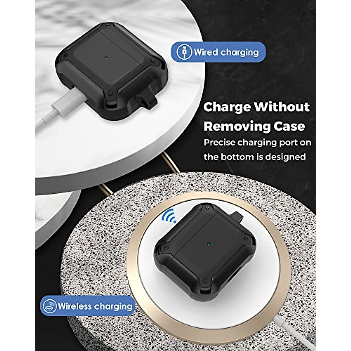 ProCase AirPods 3 Case 2021 with Keychain, Full-Body Rugged Protective Shockproof Carrying Case Cover for AirPods 3rd Generation -Black