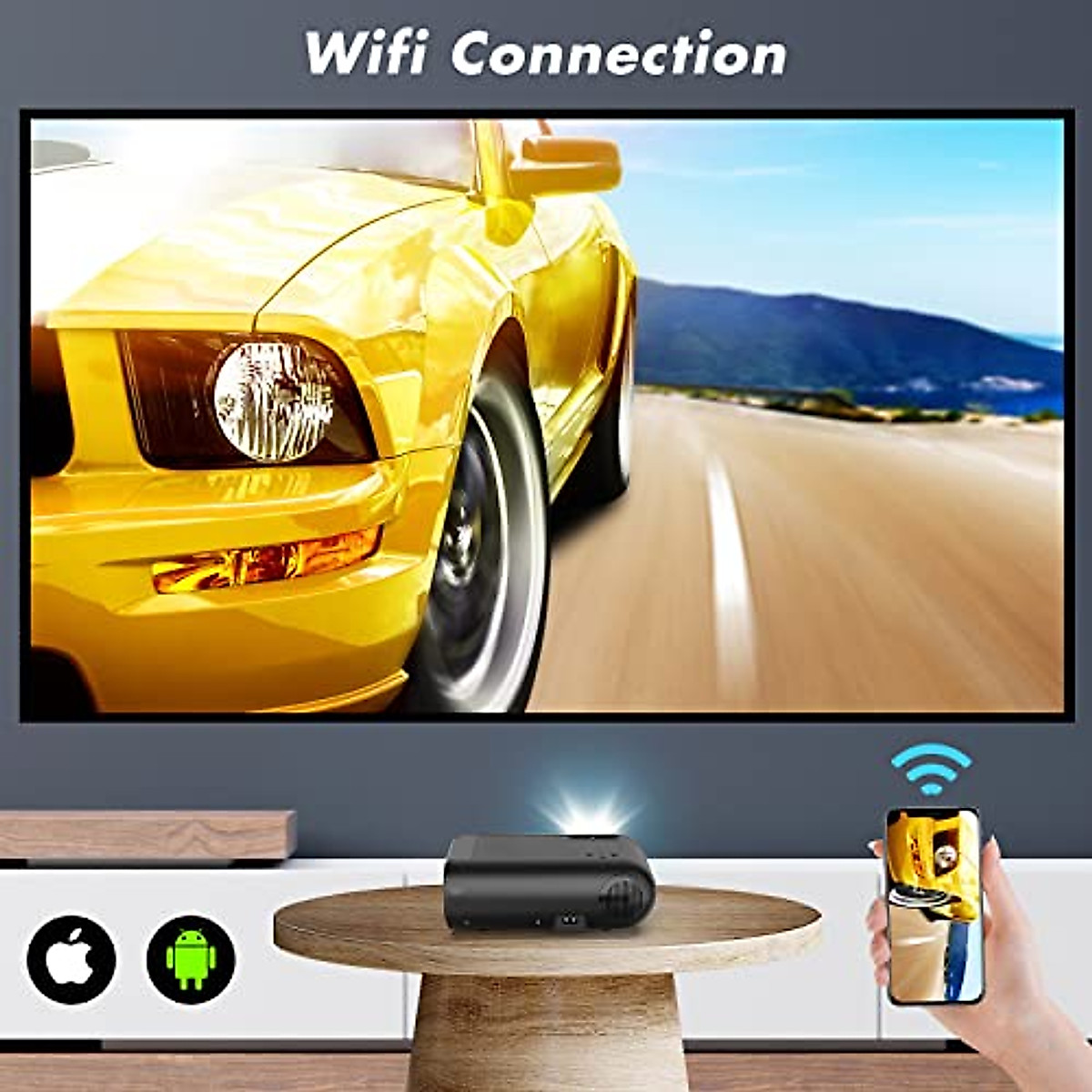 Mini WiFi Video Projector, Portable 4K Movie Projector HD 1080p, 9500 Lumens Led Multimedia Home Video Projector for Indoor/Outdoor, Compatible with HDMI VGA,USB,iphone,Laptop