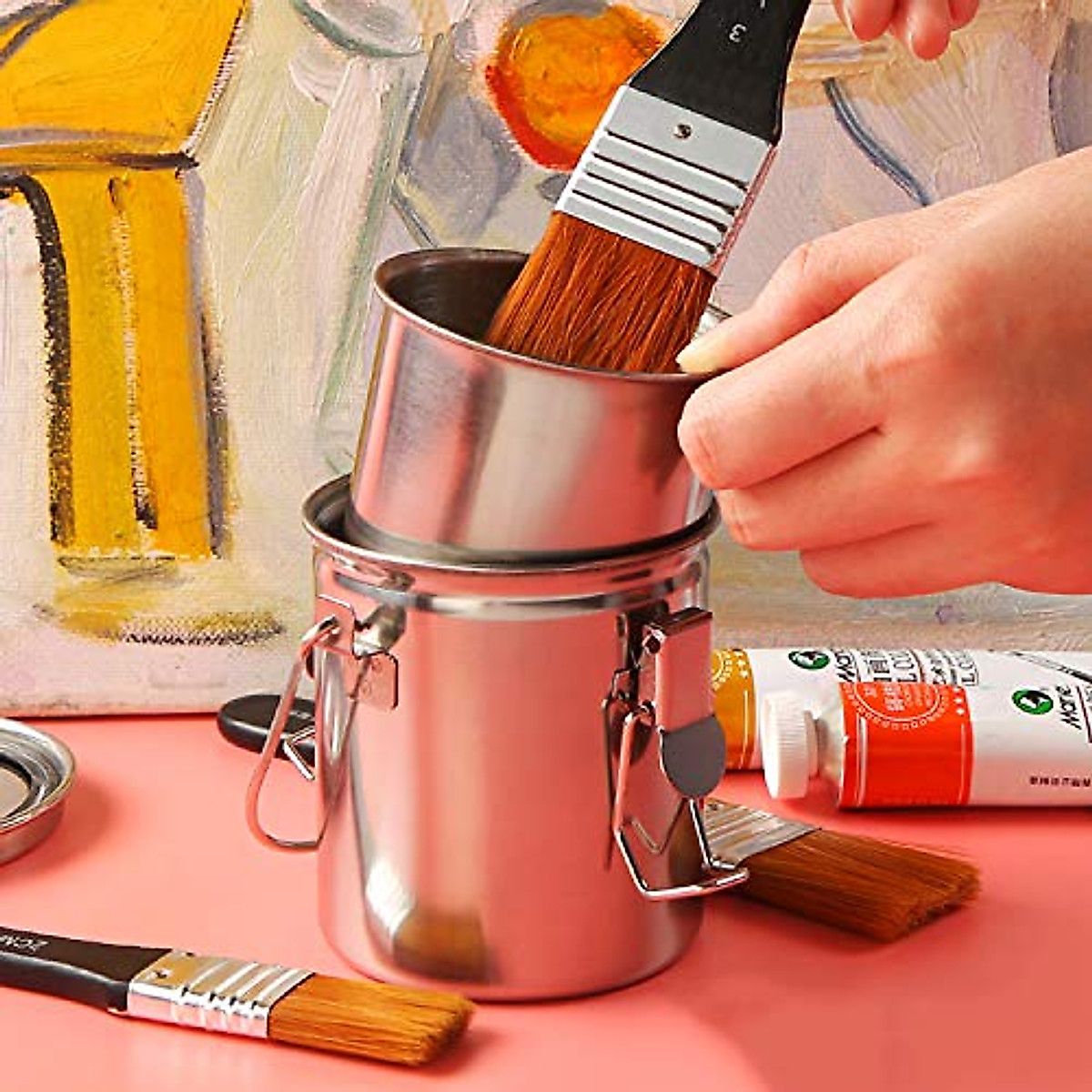 MYARTOOL Paint Brush Washer, Portable Leak-Proof Brush Cleaner with Lid and Filter Screen, 3-1/4" tall x 3" dia.