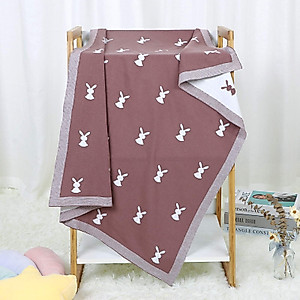 LAWKUL Baby Wrap Blanket Soft 100% Cotton Baby Blanket Knit Crib Receiving Blanket with Bunny Pattern Swaddle Cute Blanket for Babies Boy and Girl in Easter Size 40 * 30 Inches