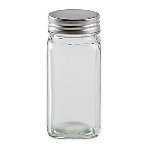 RSVP International Kitchen Storage Collection Glass Spice Jars, Square, 4-Ounce, Clear/Stainless Steel