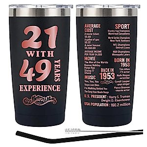 Henghere 70th Birthday Gifts for Women, 70th Birthday Gift for Friend, Mom, Grandma，Sister, Wife, Aunt, Coworker, Happy 70 Year Old Birthday Decorations Women | Thermos Cup - Black