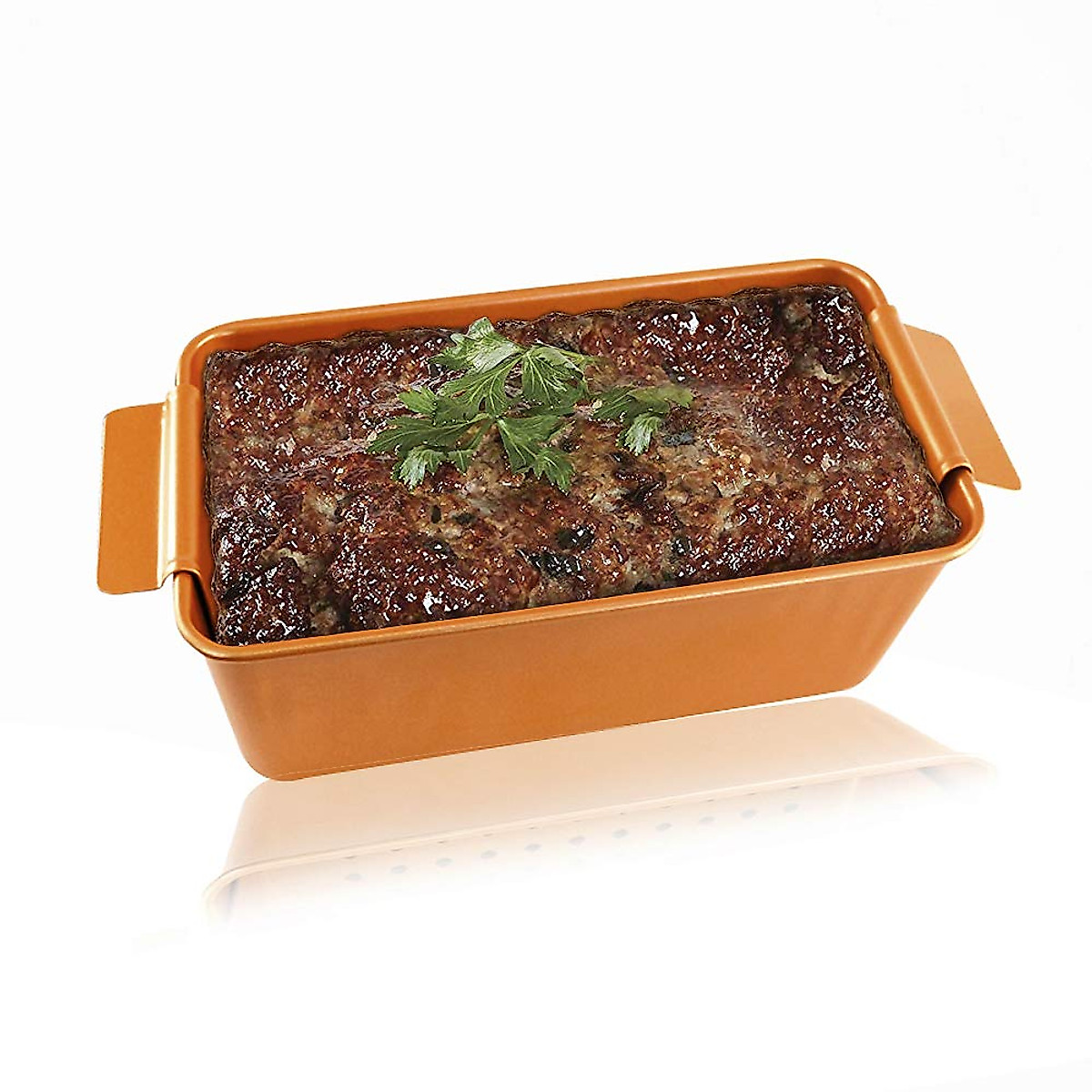 Non-Stick Meatloaf Pan 2-Piece Healthy Meatloaf Set Copper Coating With Removable Tray Drains, Oven and Dishwasher Safe (COPPER MEATLOAF PAN)