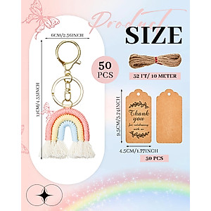 Huquary 72 Pcs Boho Keychain Set 36 Pcs Macrame Rainbow Keychains Weaving Rainbow Tassel Keychains 36 Thank You Tag for Birthday Wedding Party Favors Baby Bridal Shower Bohemian Party Supplies
