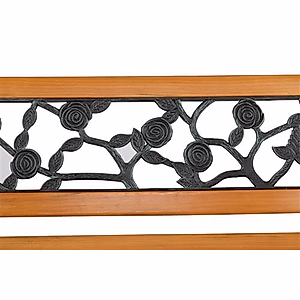 GODECOR 49" Outdoor Garden Bench, Patio Furniture Outdoor Chair with Hardwood Slats and Cast Iron Frame, Weather Proof 2-Person Outdoor Loveseat with Rose Style Back for Park, Porch, Pool, Backyard