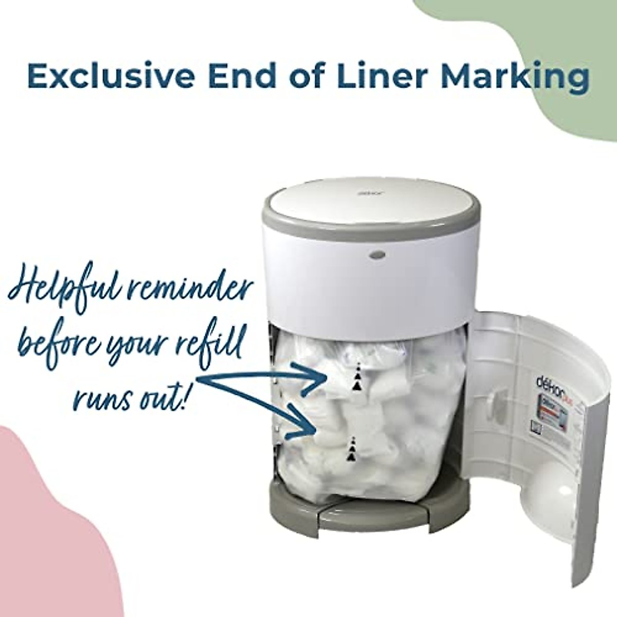 Dekor Classic Diaper Pail Biodegradable Refills | 2 Count | Most Economical Refill System | Quick and Simple to Replace | No Preset Bag Size – Use Only What You Need | Exclusive End-of-Liner Marking