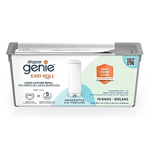 Diaper Genie Easy Roll Refill with 18 Bags | Lasts Up to 5 Months or Holds Up to 846 Newborn Diapers Per Refill