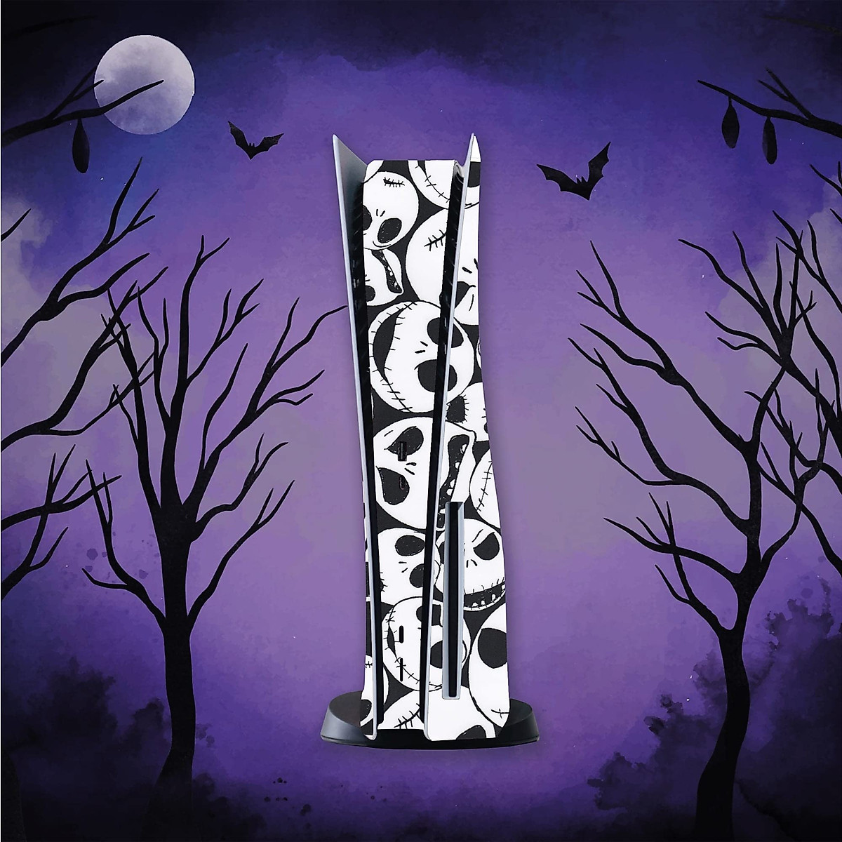 BelugaDesign PS5 Skulls Skin | Gothic Halloween Christmas Nightmare Vinyl Cover Wrap Sticker Full Set Console Controller | Compatible with Sony Playstation 5 (PS5 Regular Disc, White Black)