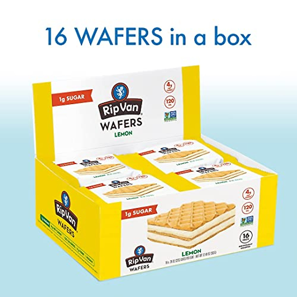 Rip Van Wafels Lemon Cookies, 16 Count, 1g Sugar, 4g Carbs, Vegan, Keto Friendly, Low Calorie, 0g Trans Fat, 120 Calories, 6g Fiber