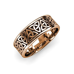 High Polish 7mm Black Rhodium Plated Flat Celtic Trinity Knot Unisex Wedding Band 14K Rose Gold.Size 13.0