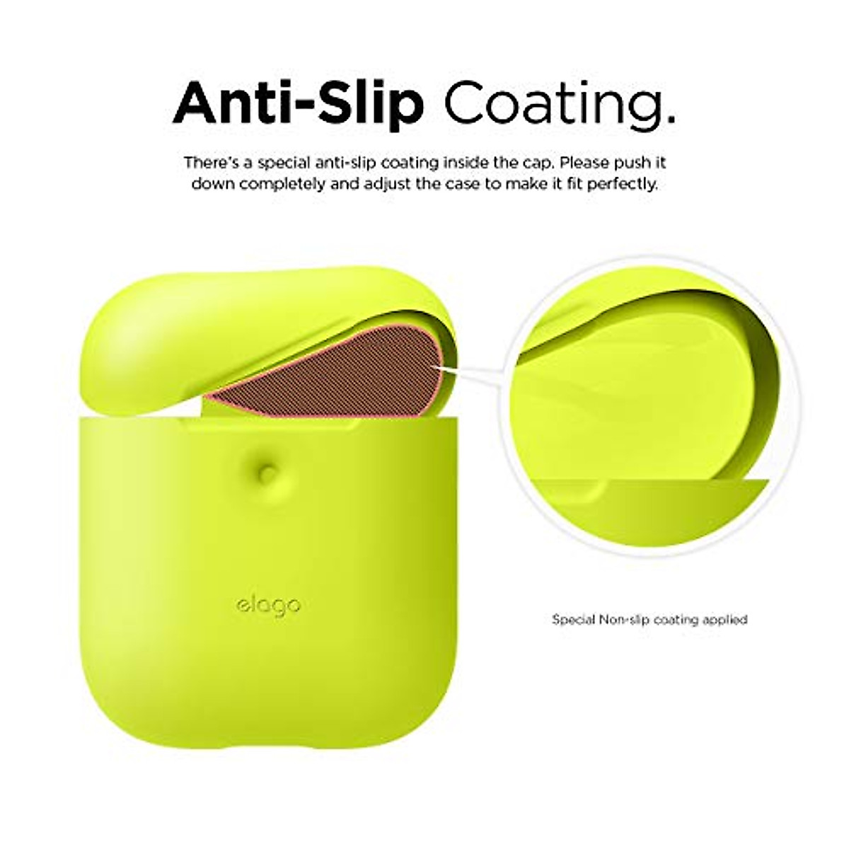 elago Silicone Protective Case Compatible with Apple AirPods 2 Wireless Charging Case, Front LED Visible, Anti-Slip Coating Inside [Patent Registered] [Neon Yellow]