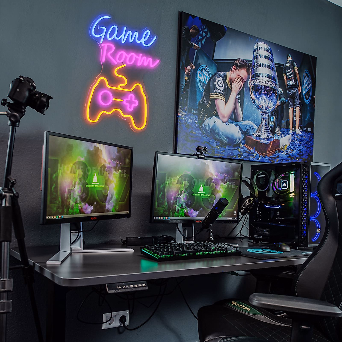 Ferghana Dimmable Neon Sign, USB Live On Air Led Signs For Bedroom Wall, Microphone Neon Lights Signs For Tiktok Youtube Twitch Streamers, Light Up Sign Gift For Studio Gaming Room Decor(GAME ROOM)