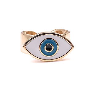 LESLIE BOULES 18K Gold Plated Evil Eye Enamel Ring Adjustable for Women