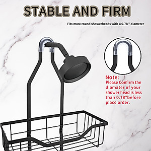 GOHOLE Shower Caddy Over Shower Head, Hanging Shower Organizer, Over the Shower Head Caddy, with Soap Basket and 12 Hooks for Razor Sponge Towels, Black