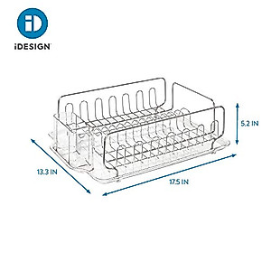 iDesign Forma Stainless Steel Sink Dish Drainer Rack with Tray Kitchen Drying Rack for Drying Glasses, Silverware, Bowls, Plates, Clear