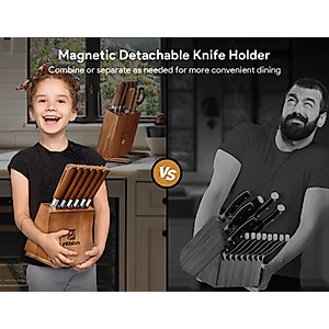 Kitchen Knife Sets With Block, Piklohas 15 Pieces Knife Sets With Magnetic Detachable Knife Holder, High Carbon Steel Damascus Pattern Chef Knife Set With Steak Knives, Ideal For House Warming Gift