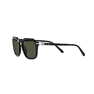 Persol PO3292S Square Sunglasses, Black/Green, 50 mm