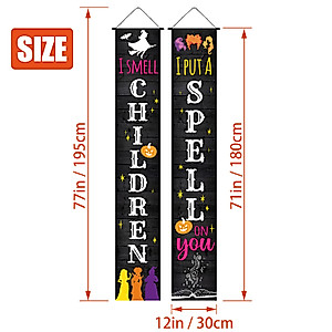 Hocus Pocus Halloween Decorations Outdoor - I Smell Children I Put A Spell On You Front Porch Sign & Hanging Banners for Outside Decor