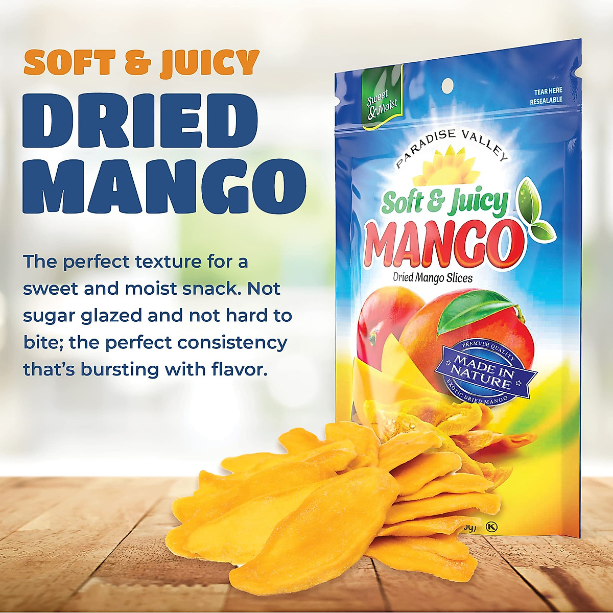 Dried Mango Slices - Delicious Texture Soft & Juicy Low Sugar Added Dried Mango - Naturally Ripened Mangos Dried Fruits - Gluten Free Dry Mangoes Natural Source of Vitamin C, Fiber, (16 Oz Dried Mango)