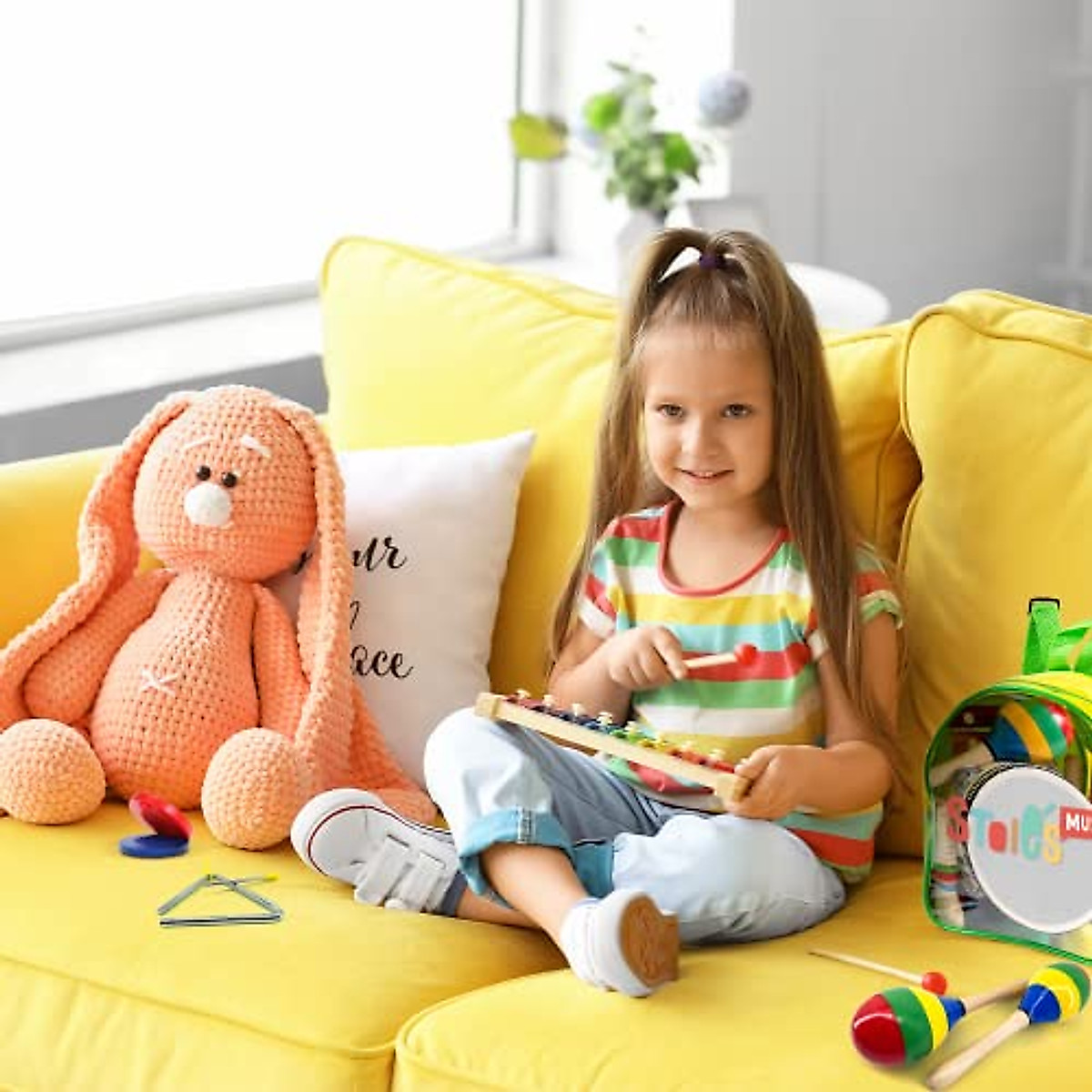 Stoie's Kids Musical Instruments Set 19 pcs for Toddler Ages 3-5 - Baby Wooden Percussion Musical Toys for Little Boys & Girls 9-12 Years Old- with Xylophone and Maracas - to Play in First Mini Band