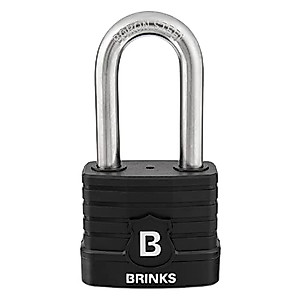 BRINKS - 50mm Commercial Laminated Steel Weather Resistant Padlock with 2” Shackle - TPE Wrapped and Hardened Boron Steel Shackle, Black