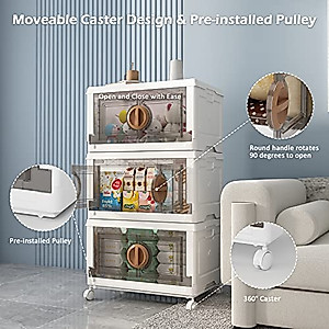 Webetop Large Collapsible Storage Bins with Lid - 19 Gal Folding Storage Box with Universal Wheels, Plastic Storage Bins for Household, Living Room, Dorm Stackable Storage Bins with Door