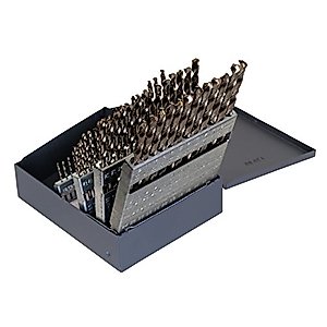 Cle-line C21125 135 Degree Heavy-Duty Cobalt Jobber Length Drill Set in Metal Case, 60 Pieces
