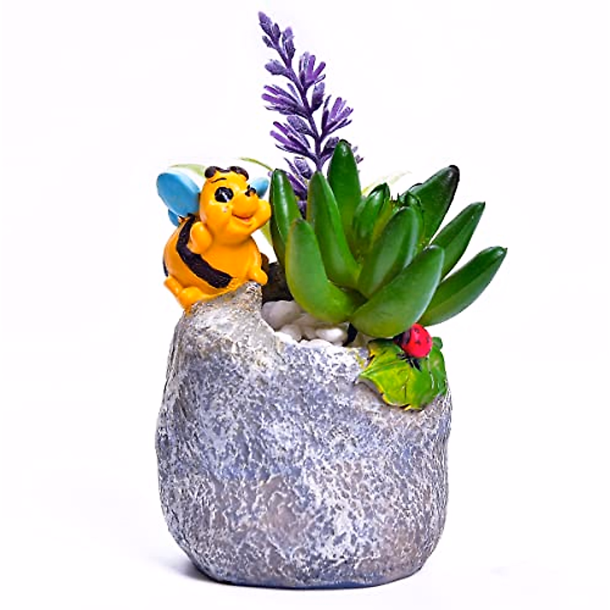 Novelty and Cute Little Bee Flowerpot with Drainer Garden Flowerpot Resin Succulent Potted Bonsai Plant Stand Home Office Desk Mini Ornaments Does Not Contain Plants
