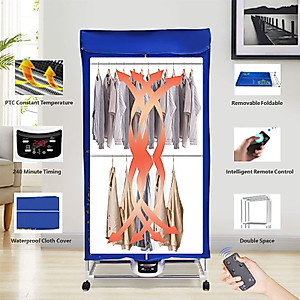 Portable Clothes Dryer, Electric Clothes Dryer Machine with 3 Gears & Remote Control, Timing Function, Folding Clothes Dryer for Travelling, Apartment, Home, 1200-1500 Watts