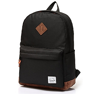 VASCHY Backpack for Men, Unisex Classic Water-resistant College School Backpack Bookbag Laptop Backpack Black