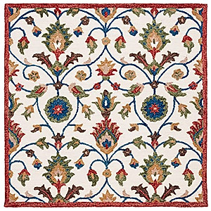 SAFAVIEH Blossom Collection 6' Square Ivory/Green BLM562A Handmade Floral Premium Wool Living Room Dining Bedroom Area Rug