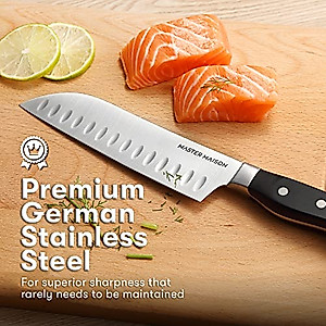19-Piece Kitchen Knife Set With Wooden Knife Block - German Stainless Steel Knife Set for Kitchen with Block, Paring, Chefs, Santoku, Carving, Utility & 8 Steak Knives - Knife Sharpener & Shears