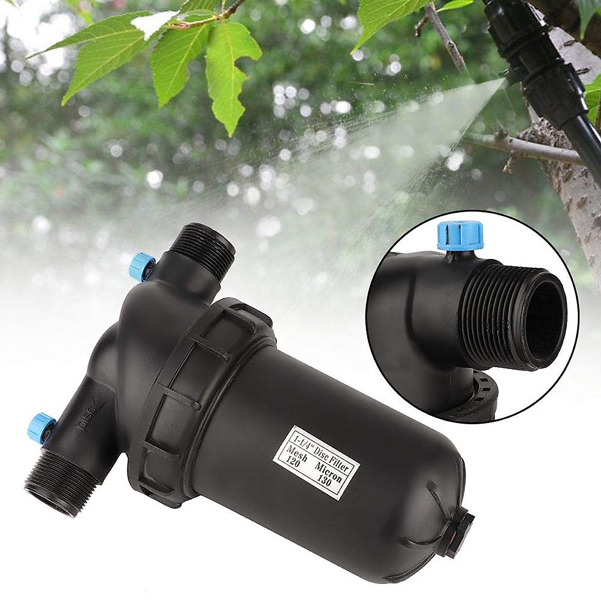 G1-1/4 Male Thread Disc Filter 120 Mesh for Gardening Agriculture Filter Drip Irrigation Pump（Black）