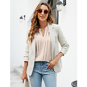 Blooming Jelly Women's Dressy Casual Blouses Business Work Tunic Tops Cute Long Sleeve V Neck Pleated Shirts 2025 Fall Outfits (Apricot,Small)