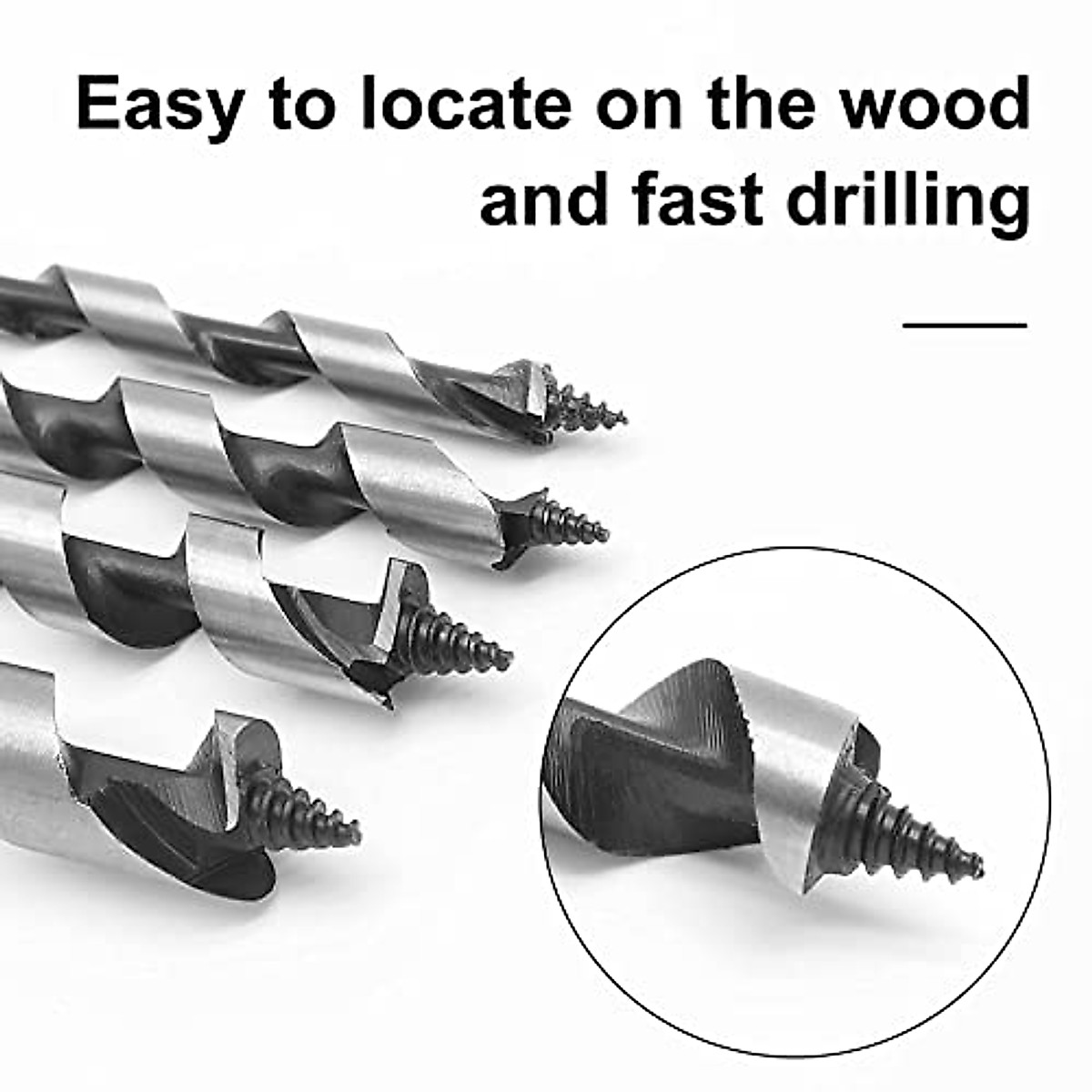 LDEXIN 4 Pcs 9" (230mm) Length Wood Auger Drill Bit Set, 6/8/10/12mm Hex Shank Ship Auger Bit Brad Point Auger Drill Bits for Hardwood, Softwood