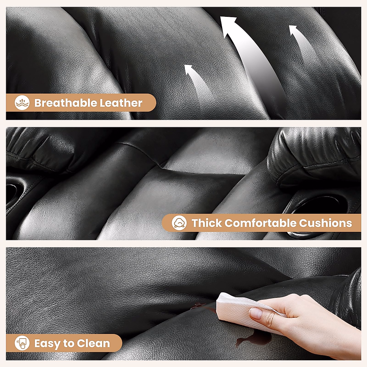 COOSLEEP Power Lift Recliner Chair for Elderly with Massage and Heat, Breathable Leather Recliner Chair for Adults, 2 Cup Holders, USB Ports, Electric Support of Metal,Remote Controls(Black)