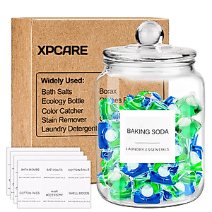 XPCARE Glass Jars for Laundry Room Organization Jars 0.5 Half Gallon Laundry Storage Glass Containers with Labels Organization with Lid for Laundry Detergent Laundry Pods Container, 1 Jars