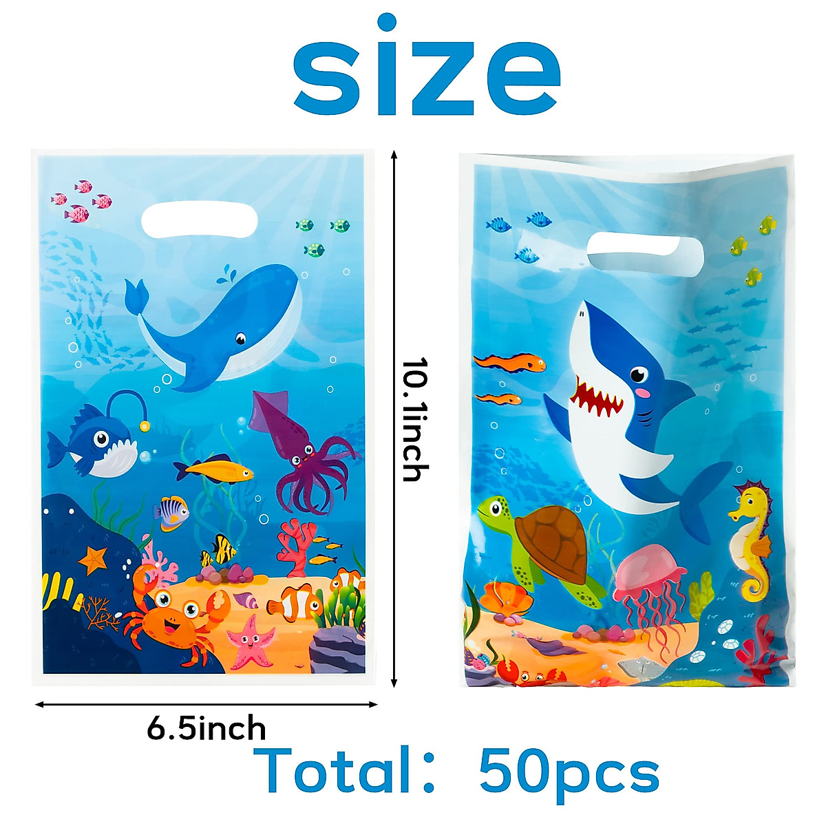 3sscha 50Pcs Animal in the Sea Party Favor Bag Marine Life Ocean Themed Plastic Waterproof Goodie Bag with Die Cut Handle Whale Shark Rectangular Gift Bags for Kids Birthday Baby Shower Decor Supplies
