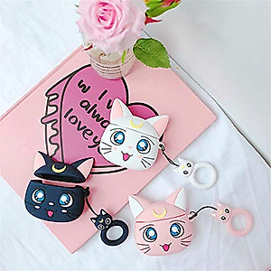 Jowhep Case for AirPod Pro 2019/Pro 2 Gen 2022 Cartoon Design Cute Silicone Cover with Keychain Funny Soft Protective Skin for Air Pods Pro Girls Boys Kawaii Shell Cases for AirPods Pro Black Luna Cat