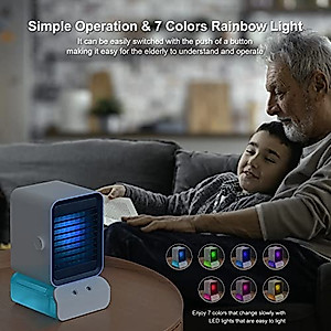 aceyoon Portable Air Conditioner Fan, Evaporative Personal Air Cooler for Small Space, Desktop Mini USB Cooling Fan Humidifier with 3 Speeds and 7 Colors LED Light for Home, Office, Dorm, Camping