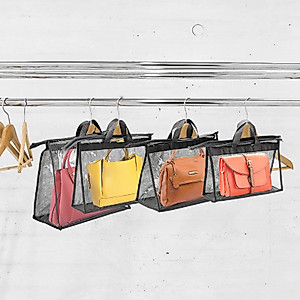 Peohud 12 Pack Dust Bags for Handbags, Clear Handbag Storage Organizer for Closet, Purse Protector Storage Bag with Zipper and Handle, Hanging Dust Cover Bag for Handbags